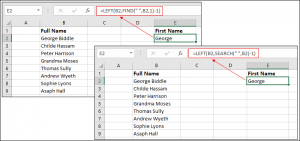 Splitting first and last names in Excel using 3 methods