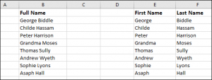 Splitting first and last names in Excel using 3 methods